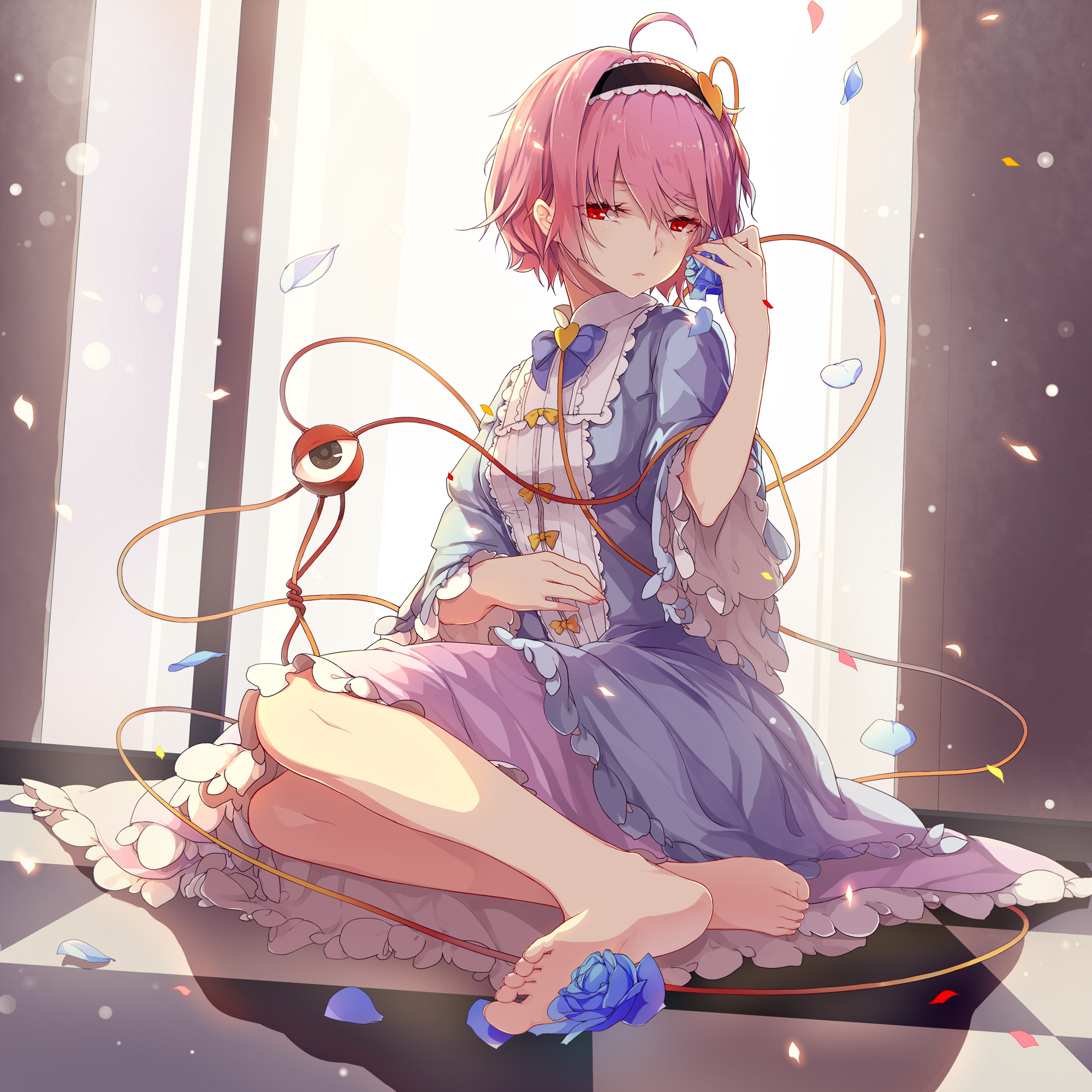 Safebooru 1girl Bangs Bare Legs Barefoot Blue Rose Blue Shirt Bow