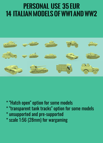 14 Italian War Machines of WWII – PERSONAL USE (Vol.1) | Wargame3d