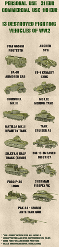13 DESTROYED Fighting vehicles of WW2 – PERSONAL USE | Wargame3d