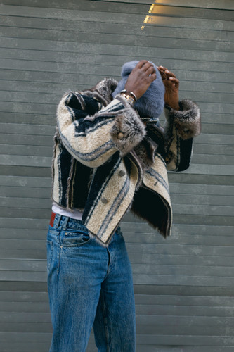 RON DAVID STUDIO | JACKET CROPPED MOTO FAUX FUR AND FELT | RON DAVID STUDIO