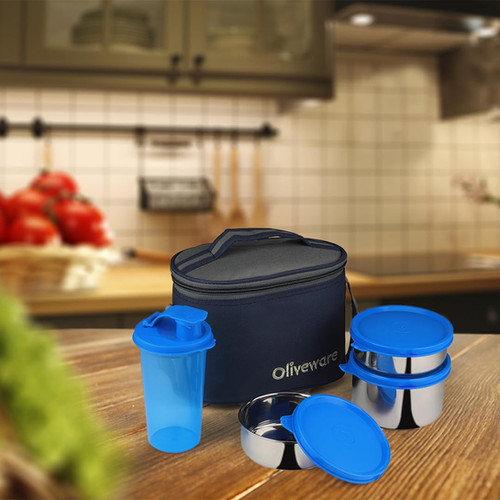 oliveware Mayo Lunch Box, 3 Stainless Steel Containers with Plastic ...