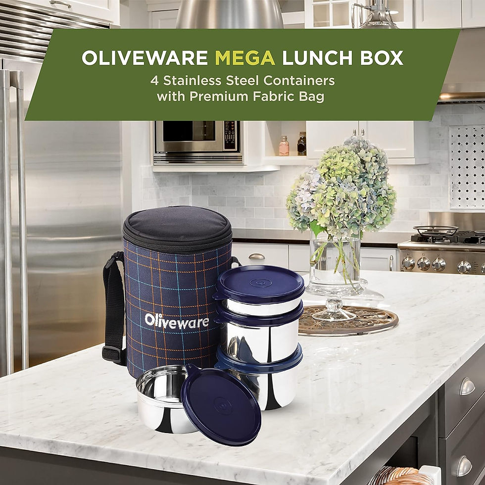 SOPL-OLIVEWARE Mega Lunch Box, 100% Leak Proof, 4 Stainless Steel ...