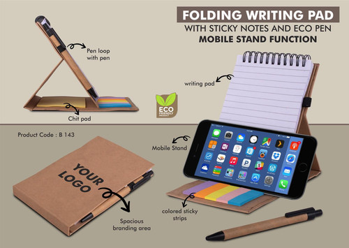 B143 – Folding Writing Pad With Sticky Notes And Eco Pen | Mobile Stand ...
