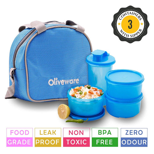 Oliveware Imperial Lunch Box - 3 Containers with Tumbler LB83-Blue ...