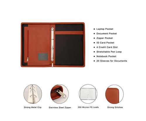 ICG Vegan Leather 20 Sleeves 4 Rings Professional File Folder for ...