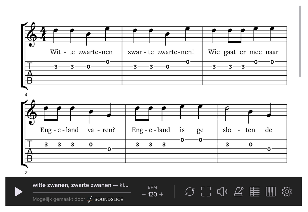 Witte Zwanen Zwarte Zwanen - Kinderliedjes | Gitaartabs.nl