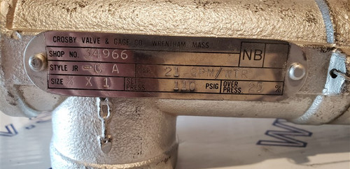 Crosby Safety Relief Valve Style JR CA 3/4" x 1" | Specvalve Inc