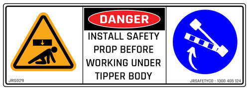 Crush Risk - Install Prop Before Working Under Tipper Body Sticker | CCS