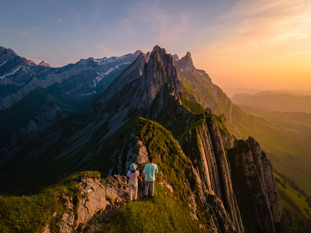 Hiking to the Schafler hut Alpstein region Switzerland