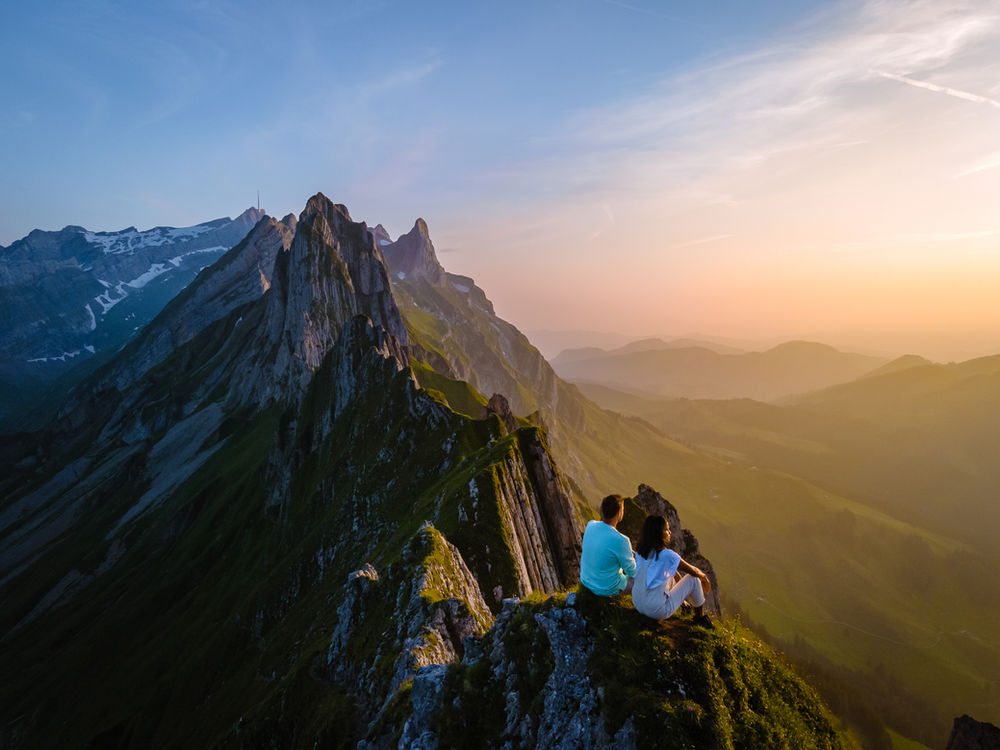 Hiking to the Schafler hut Alpstein region Switzerland