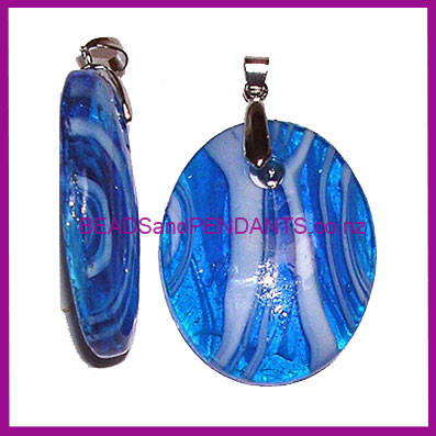 COBALT with WHITE lines 45x35mm (PD309) | BeadsandPendants