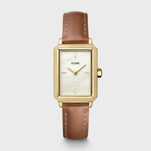 CLUSE Fluette Leather Nutshell, Sand Texture White, Gold Watch | Chilli ...