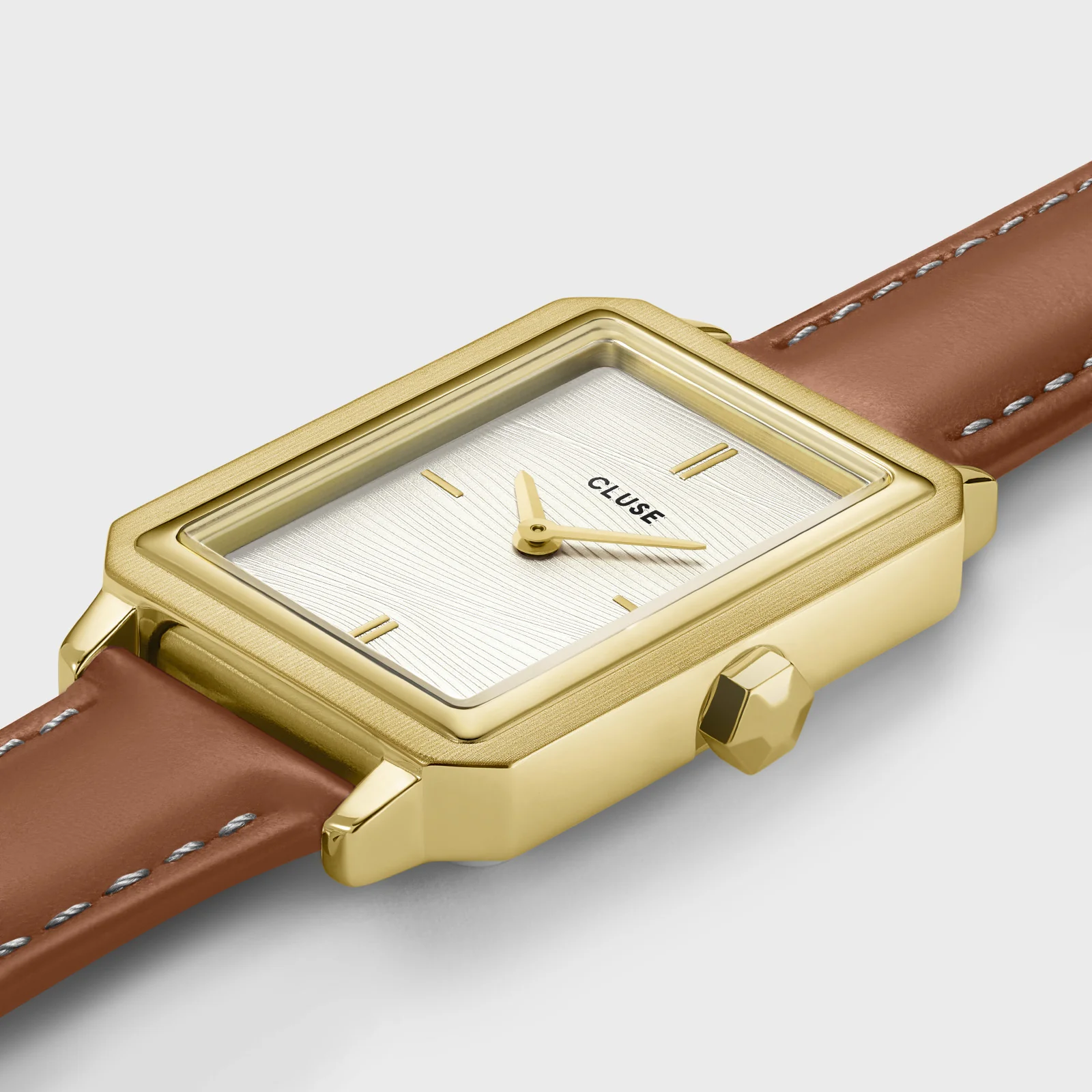 CLUSE Fluette Leather Nutshell, Sand Texture White, Gold Watch | Chilli ...