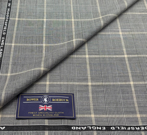 Grey & Beige Prince Of Wales Super 100s Wool Fabric By Bower Roebuck ...
