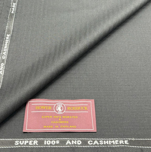 Black Herringbone Wool & Cashmere Fabric By Bower Roebuck | Kabbani ...