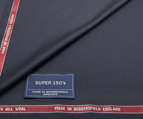 Navy Narrow Herringbone Super 150s Wool Fabric Made in England ...