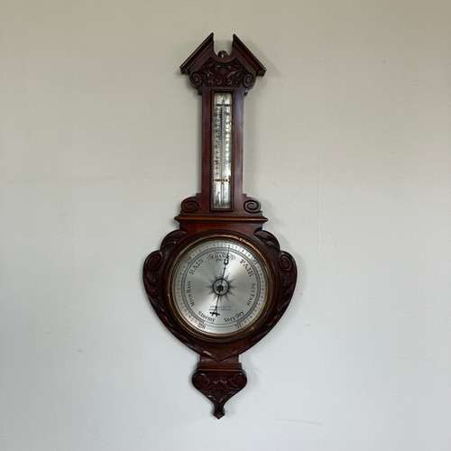 Carved Edwardian Aneroid Barometer with Thermometer by James Lucking ...
