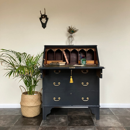 Edwardian Painted Mahogany Writing Bureau in Farrow and Ball Off Black ...