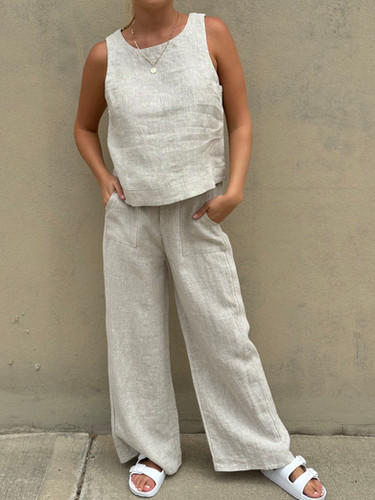 LITTLE LIES / JUDE LINEN TOP / OATMEAL | Lilly & Ty