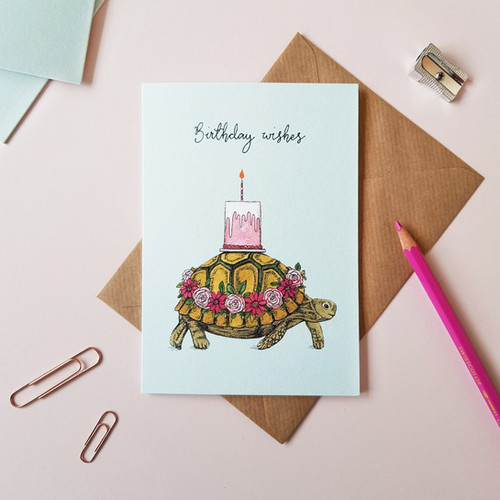 'Birthday Wishes' Tortoise Greetings Card | Amelia Illustration