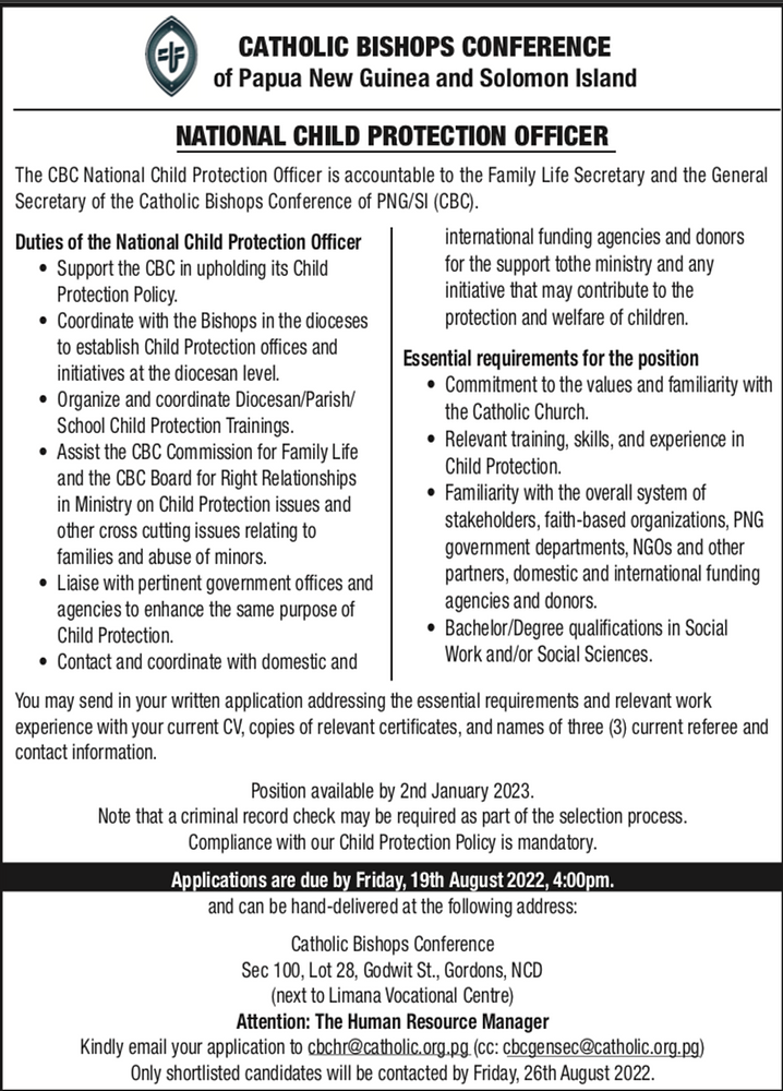 Position Vacancy: National Child Protection Officer