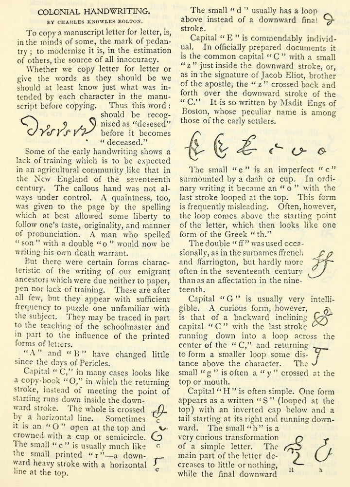 Colonial Handwriting