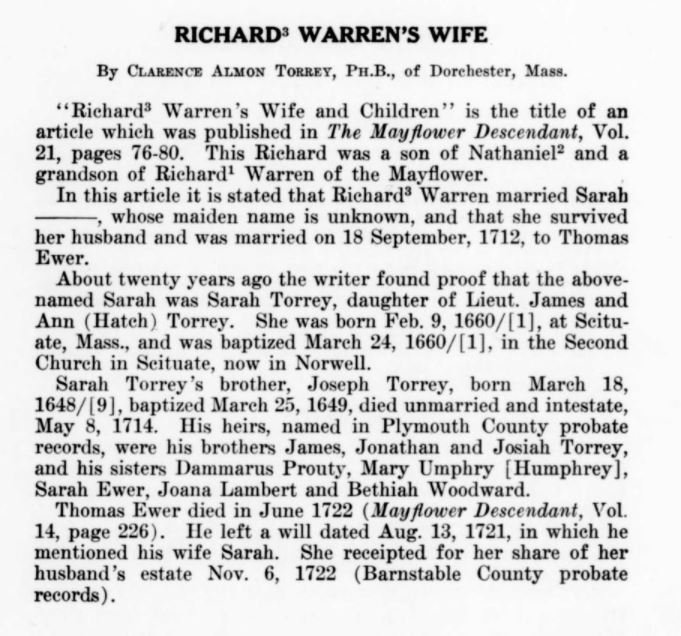 Richard Warren's wife | Genealogy Resources | MyGenealogyAddiction.com
