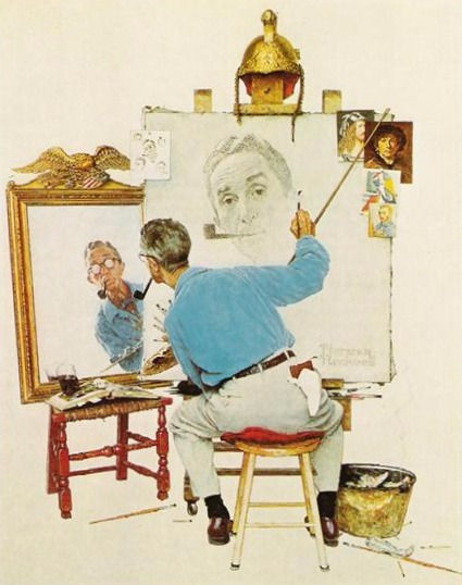 "TRIPLE SELF-PORTRAIT " Artwork by Norman Rockwell