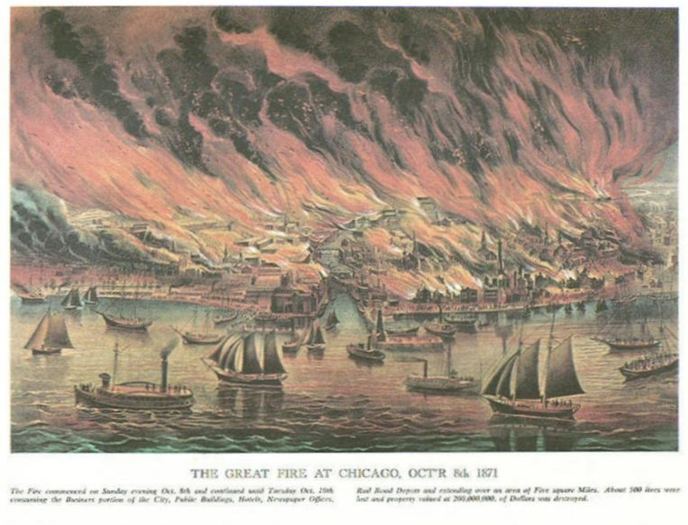 "LIFE OF FIREMAN - GREAT FIRE CHICAGO" Artwork by Currier & Ives