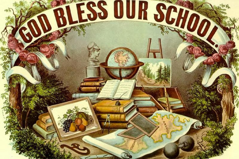 "GOD BLESS OUR SCHOOL" Artwork by Currier & Ives