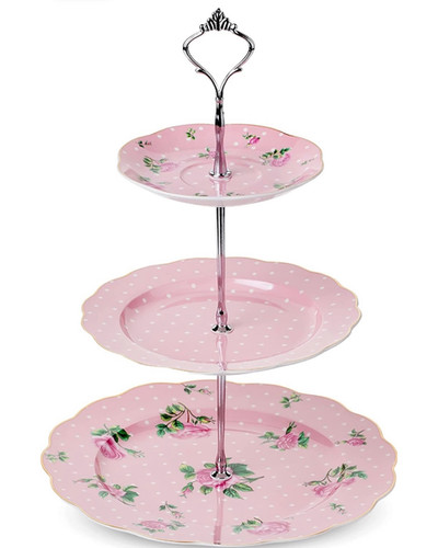 Three Tiered Pink Floral Stand | Rentateaparty