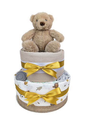 Neutral Teddy Nappy Cake | Unisex Baby Shower Gift