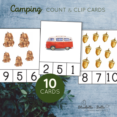 Camping printable activities Count and clip cards 1-10 | Bluebellsandbells
