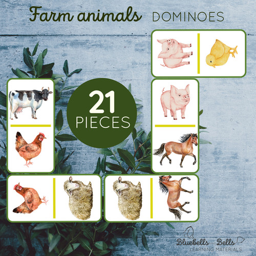 Animal Dominoes game. Farm animal Domino printable cards ...