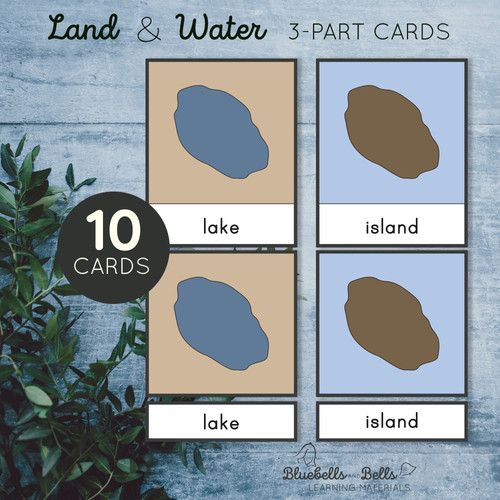 Land and Water forms Three part cards Montessori | Bluebellsandbells