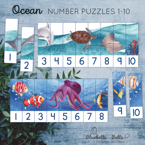 Ocean preschool printable puzzle Number sequence 1-10 | Bluebellsandbells