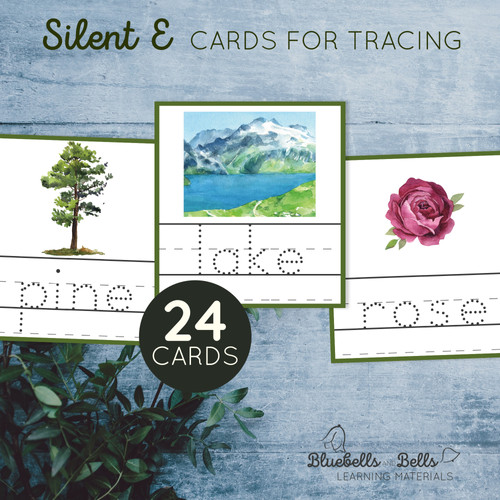 Silent E word Cards for tracing. Montessori Green Series handwriting ...