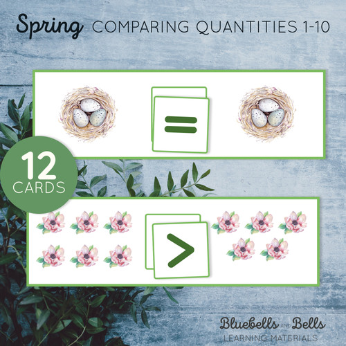 Spring Montessori preschool printable Comparing numbers | Bluebellsandbells