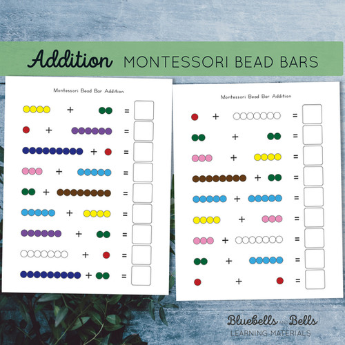 Montessori Bead bars Addition to 10 worksheets | Bluebellsandbells