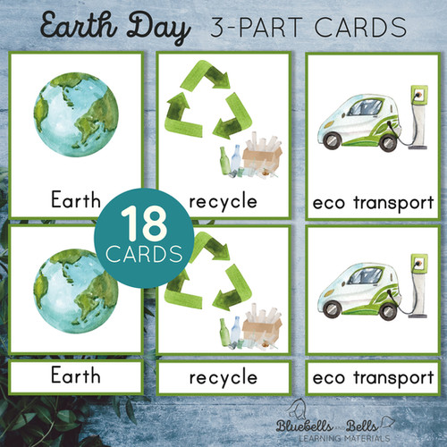 Earth Day Montessori printable 3-part cards | Bluebellsandbells