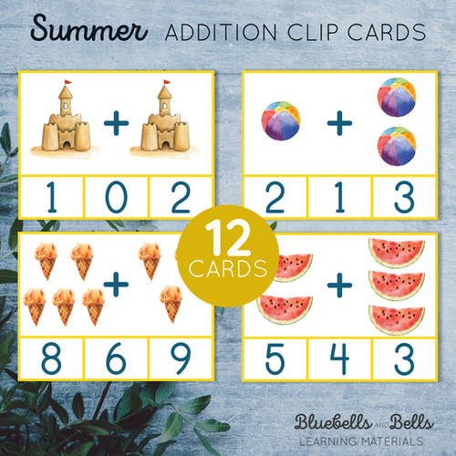 Summer Kindergarten printable Addition Clip cards | Bluebellsandbells
