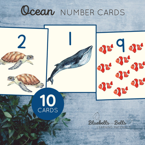 Number cards Ocean. Toddler and preschool printable | Bluebellsandbells