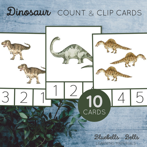 Dinosaur Preschool count and clip cards | Bluebellsandbells