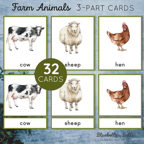 Farm Animals 3-Part cards | Bluebellsandbells