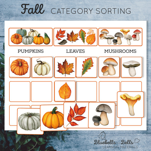 Fall preschool Montessori printable category sorting activity. Toddler ...