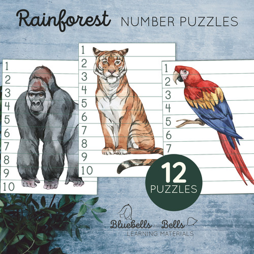 Rainforest animals printable Puzzles Number sequence | Bluebellsandbells