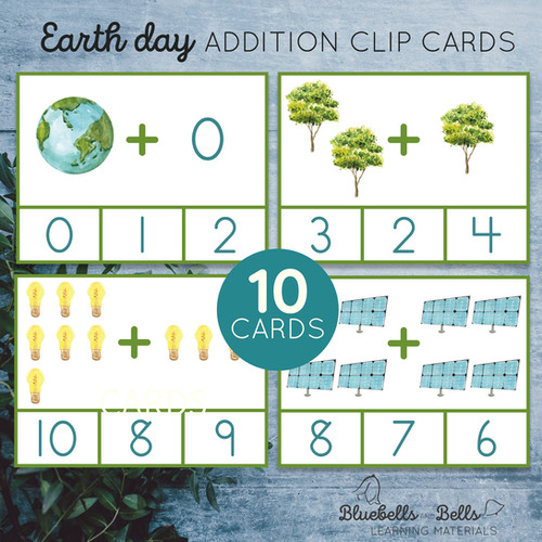 Earth day Count and clip cards Addition. Kindergarten math printable ...