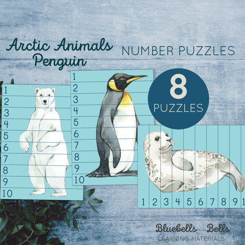 Arctic animals preschool printable Number puzzles | Bluebellsandbells
