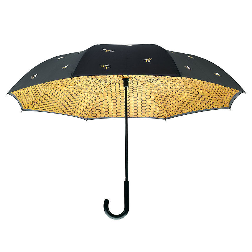 Bees-Black Stick Umbrella Reverse Close | Stiles Honey