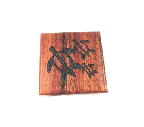 Hawaiian Koa Laser Engraved 3x3 Honu #1 | Simply Wood Studios